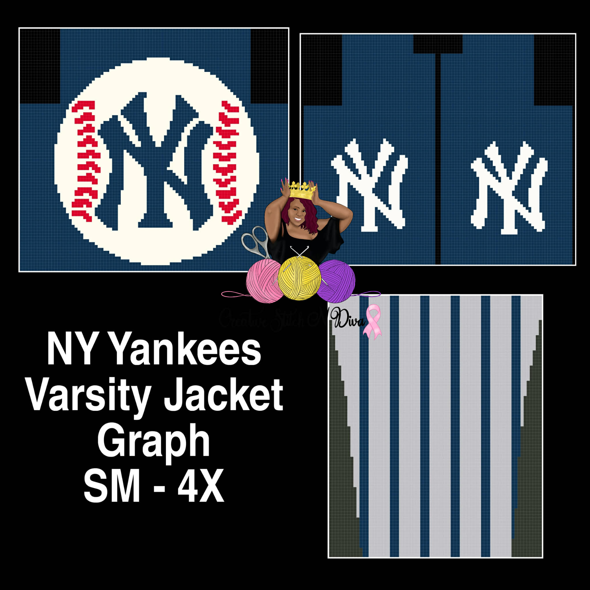 NY Yankees Varsity Jacket Graph ONLY – Creative Stitch N Diva