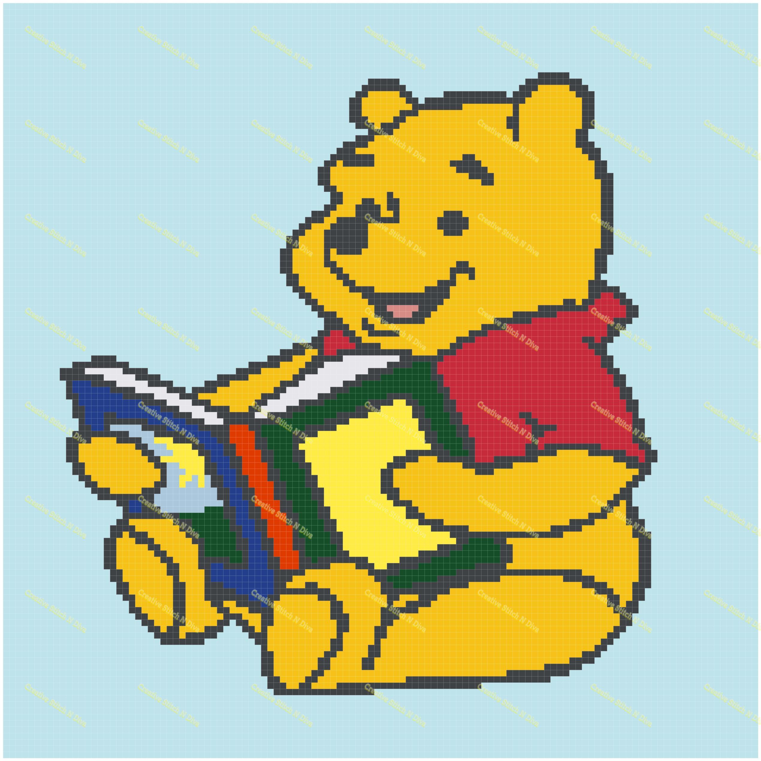 Winnie The Pooh Reading 120x120 PLAIN – Creative Stitch N Diva